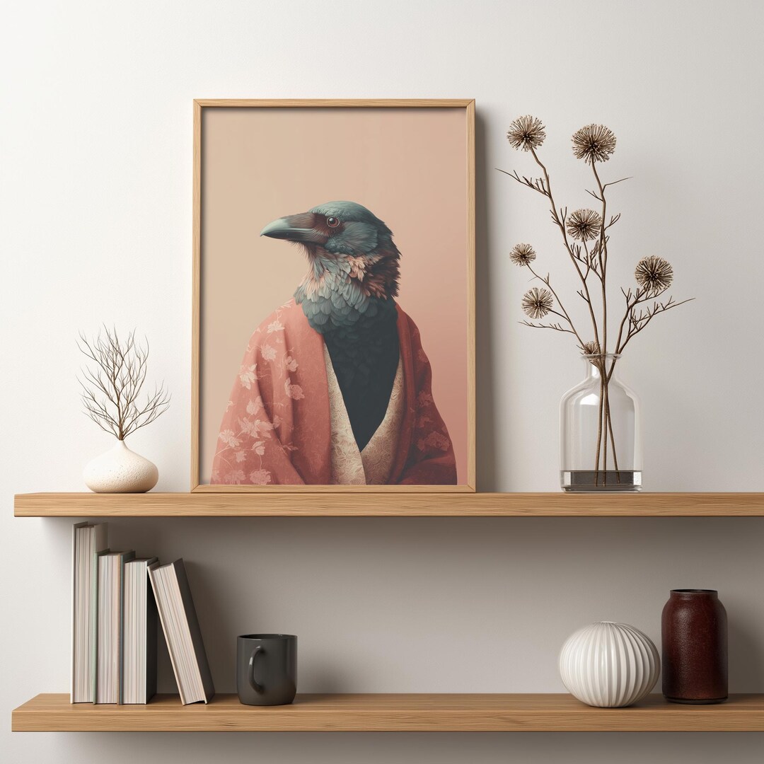 Raven in Kimono Digital Art – Elegant Bird Portrait, Japanese Aesthetic ...