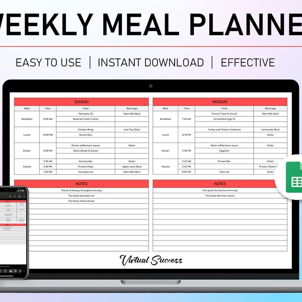 Google Sheets Meal Planner - Etsy