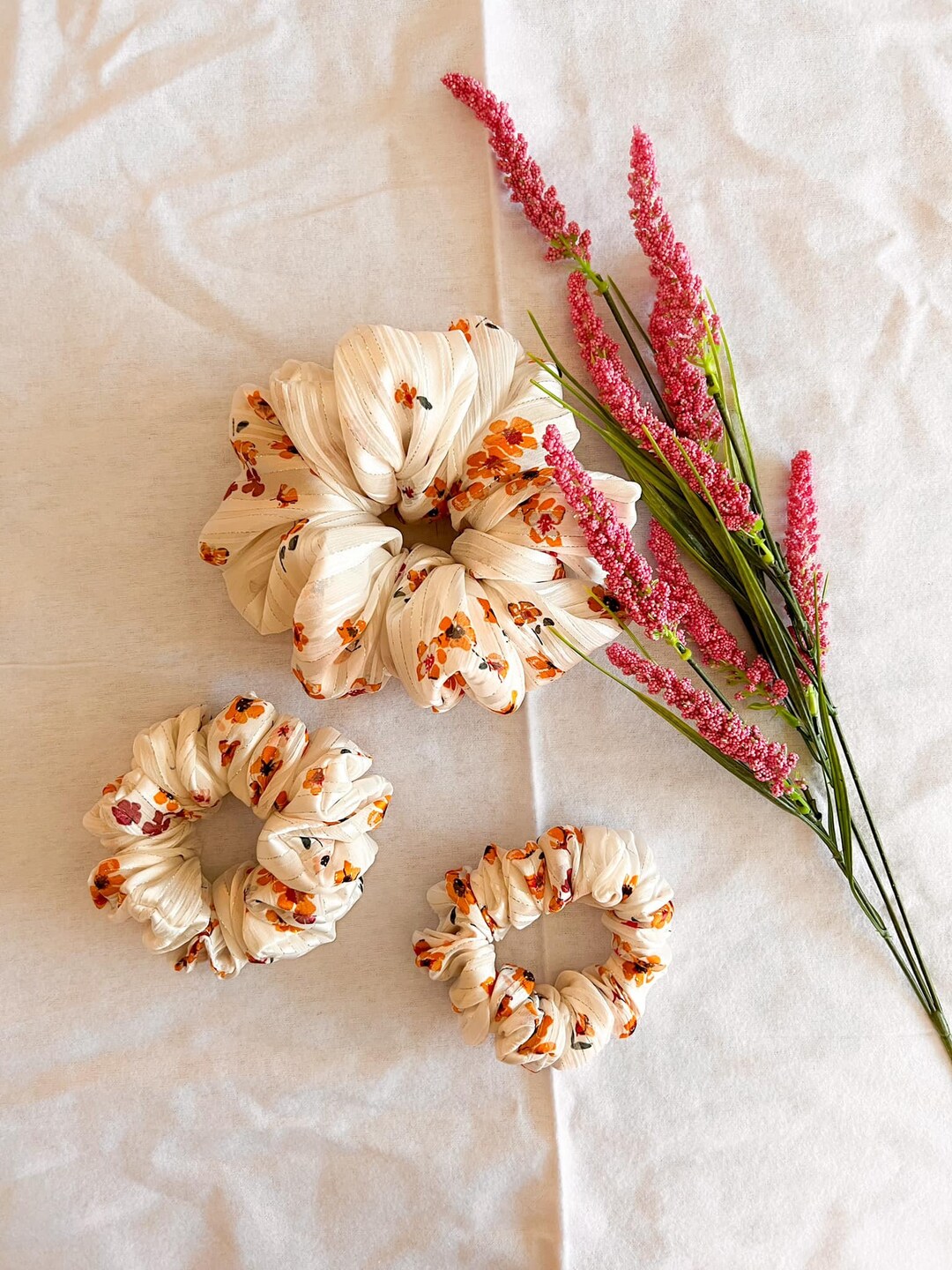 Elegant Charlene in Floral Printed Organza Fabric Scrunchies - Handmade ...