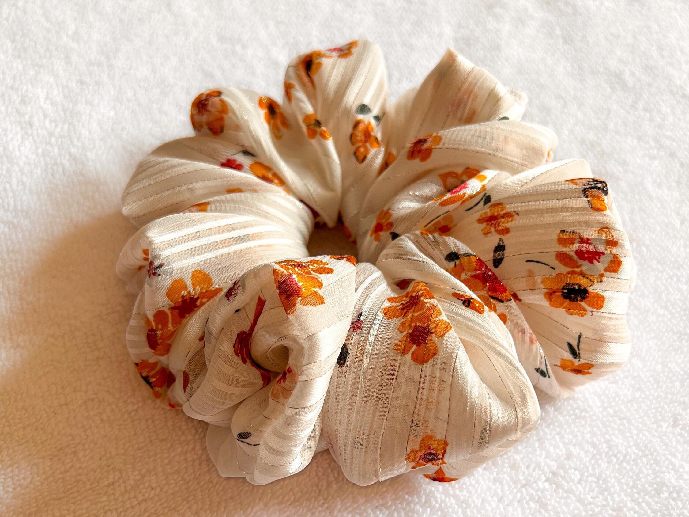 Elegant Charlene in Floral Printed Organza Fabric Scrunchies - Handmade ...