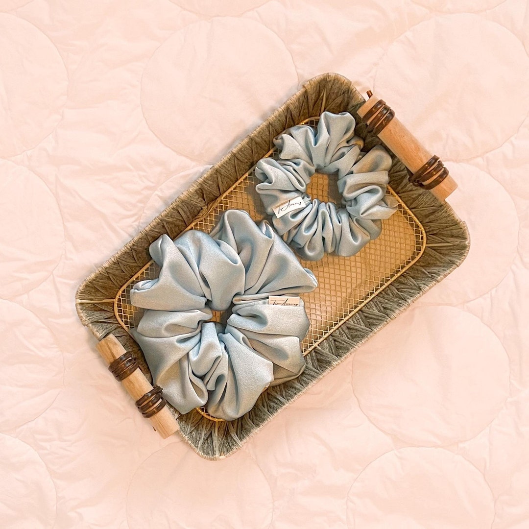 Handmade Baby Blue Satin Scrunchies | Elegant Oversized Hair Tie - Etsy