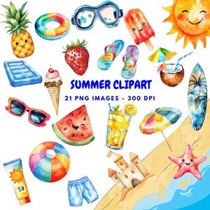 Summer Clipart - Watercolor Clipart - PNG Instant Download ...