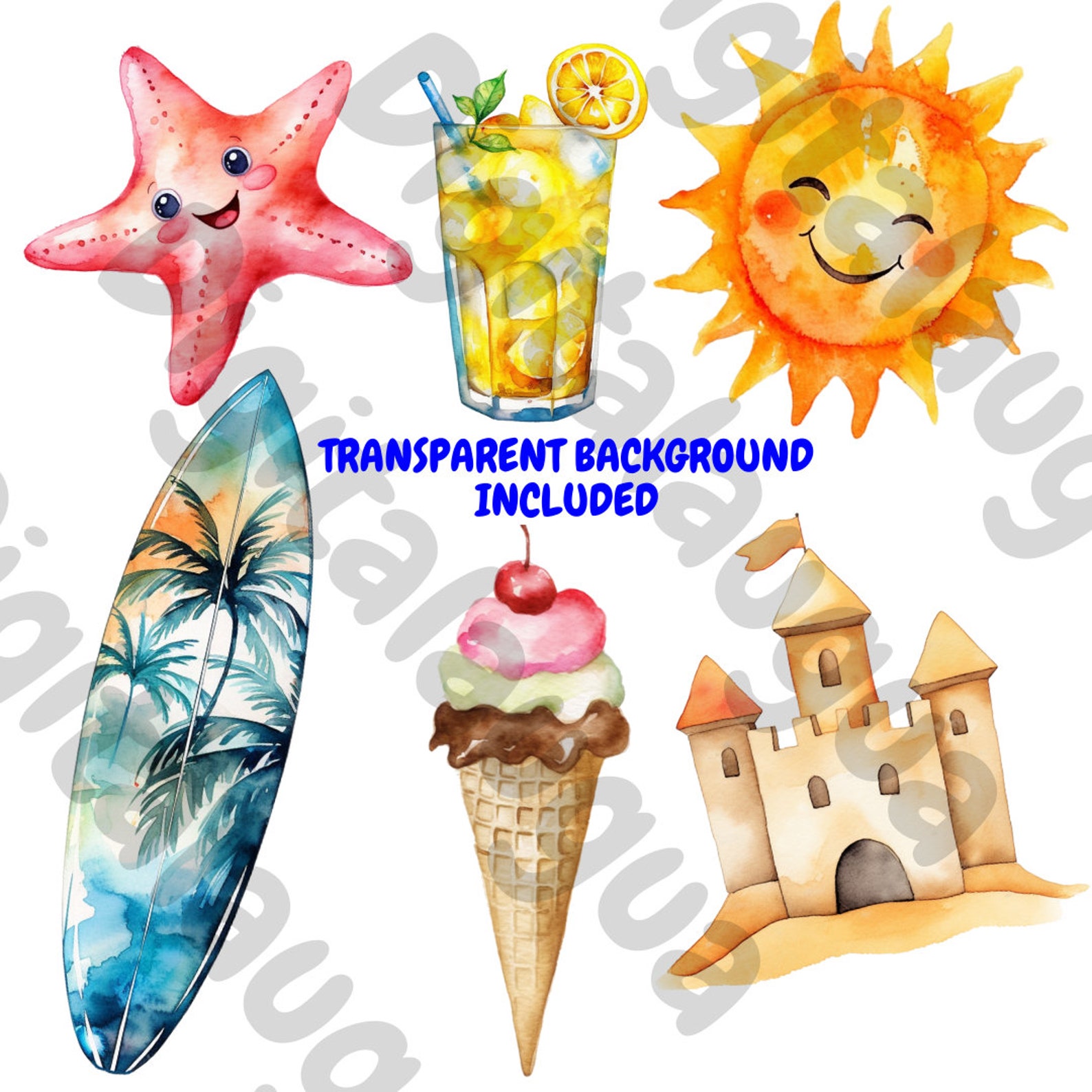 Summer Clipart - Watercolor Clipart - PNG Instant Download ...