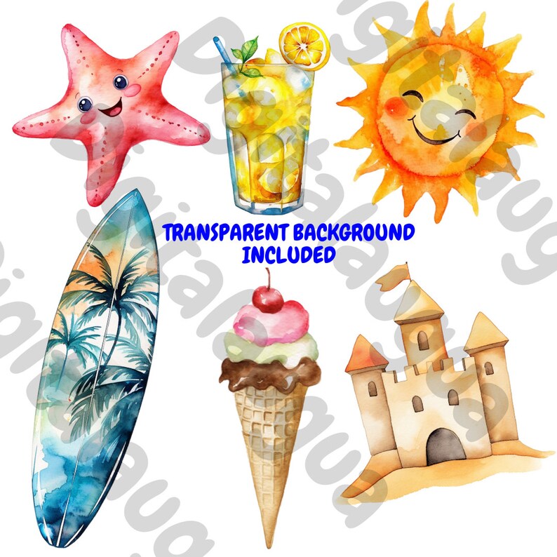 Summer Clipart - Watercolor Clipart - PNG Instant Download ...