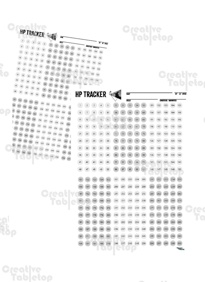 HP Tracker Sheet for Dnd | A4 & A5 Printable | 3 Designs + Printer ...