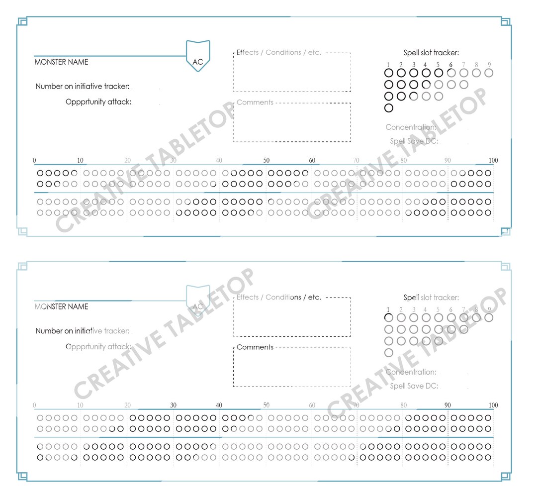 Monster Hit Point Tracker With Spells (max Hit Points 200-1000, 3-1 ...