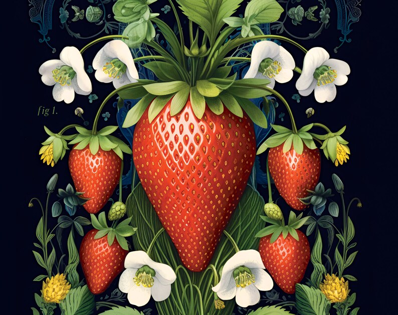 Vintage Botanical Strawberry | 8x10 | Wall Art Print | Floral Printable ...