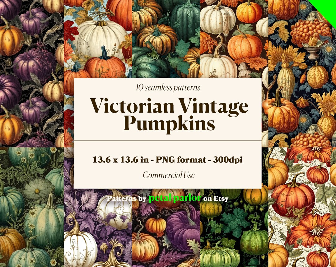 Victorian Vintage Pumpkin Seamless Pattern | Botanical Illustration ...