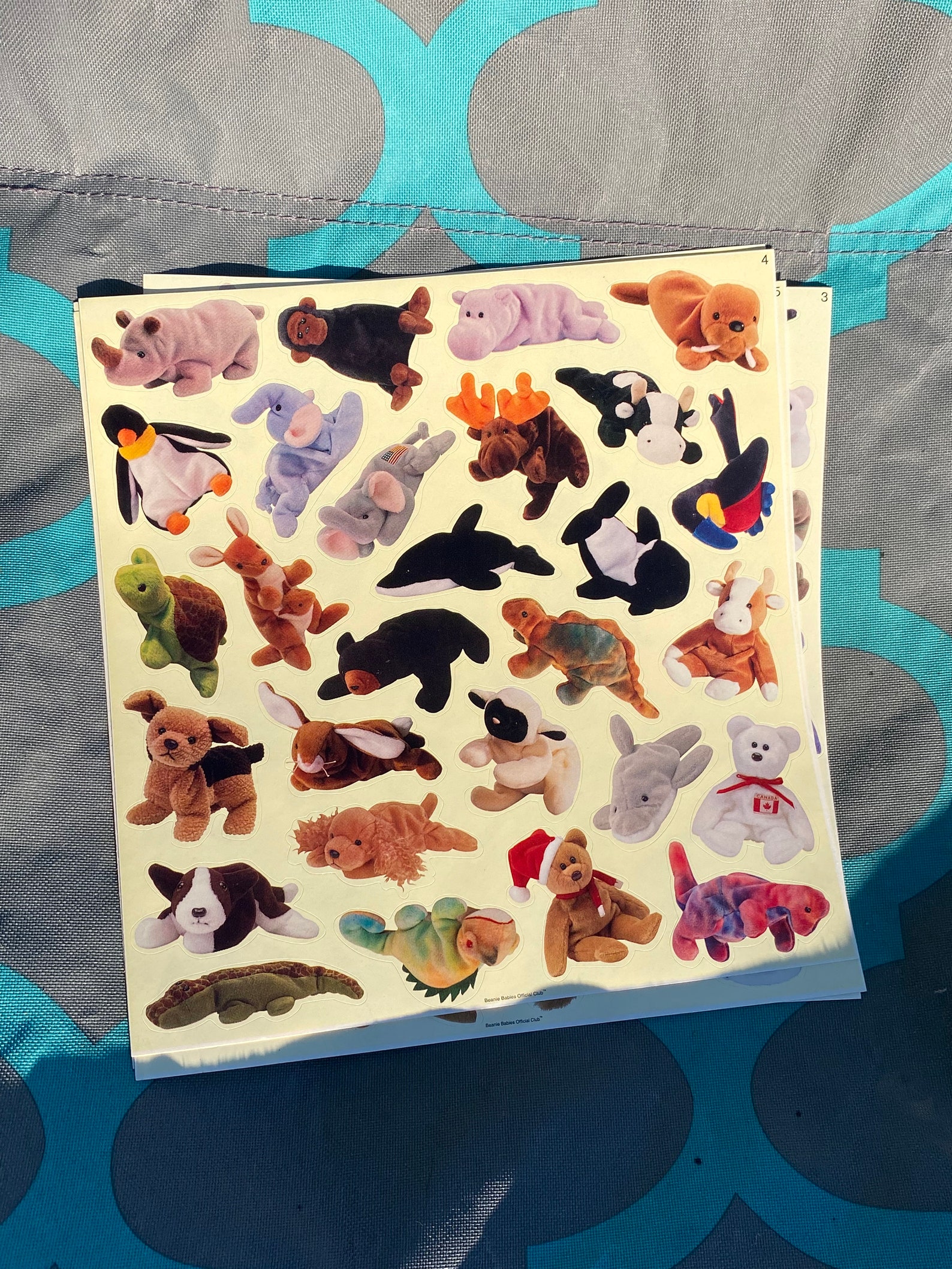 Vintage Beanie Babies Official Club Stickers - Full Set (5 Sheets - 125 ...
