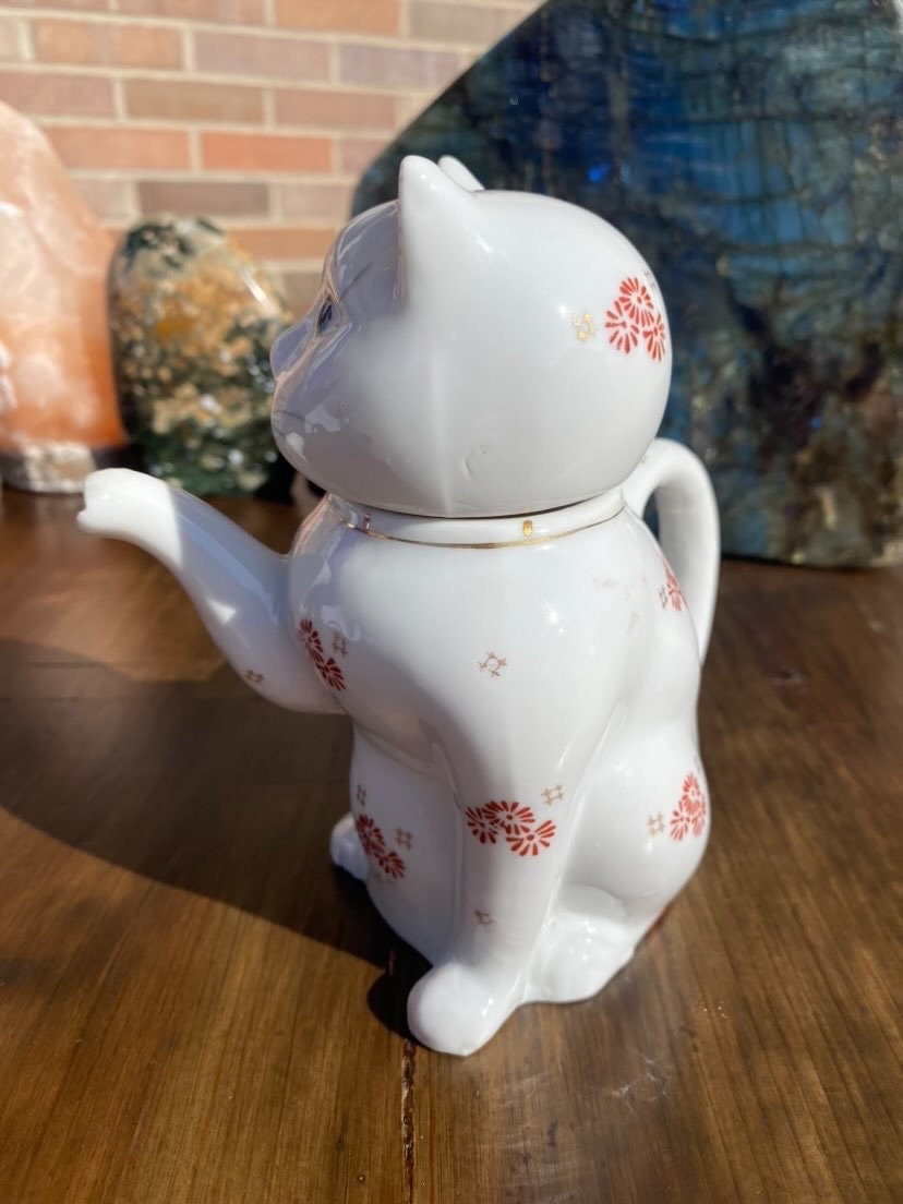 Antique White Porcelain Cat Teapot - Etsy