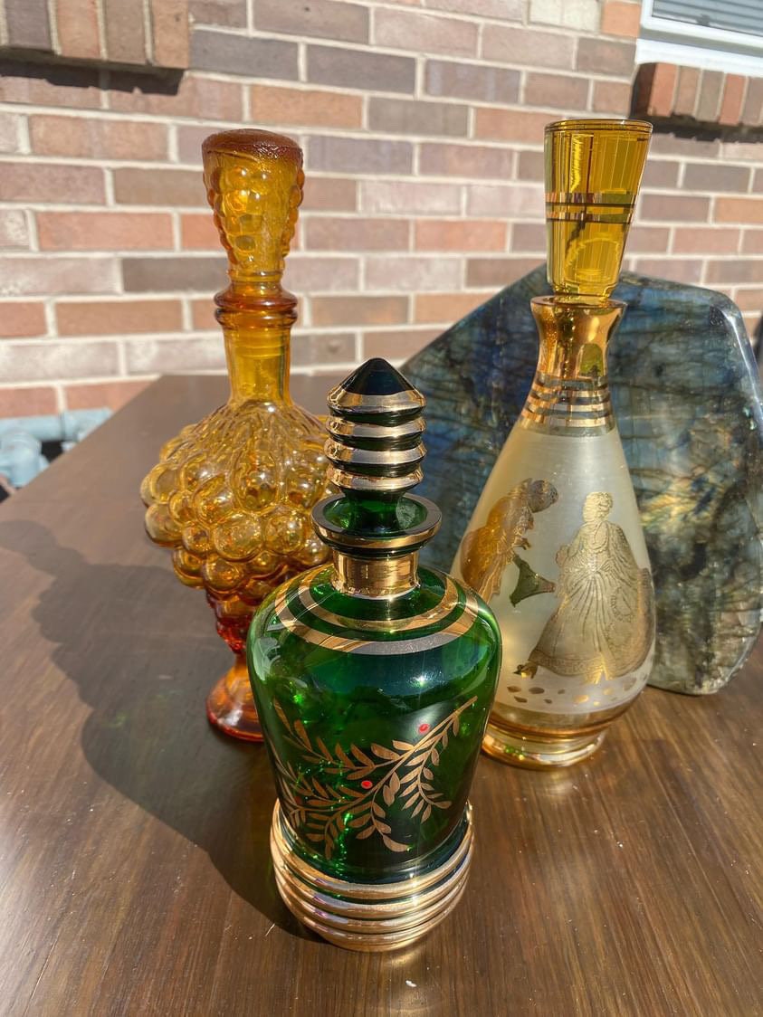 Antique Handmade Glass Decanters W Glasses (multiple Sets) - Etsy