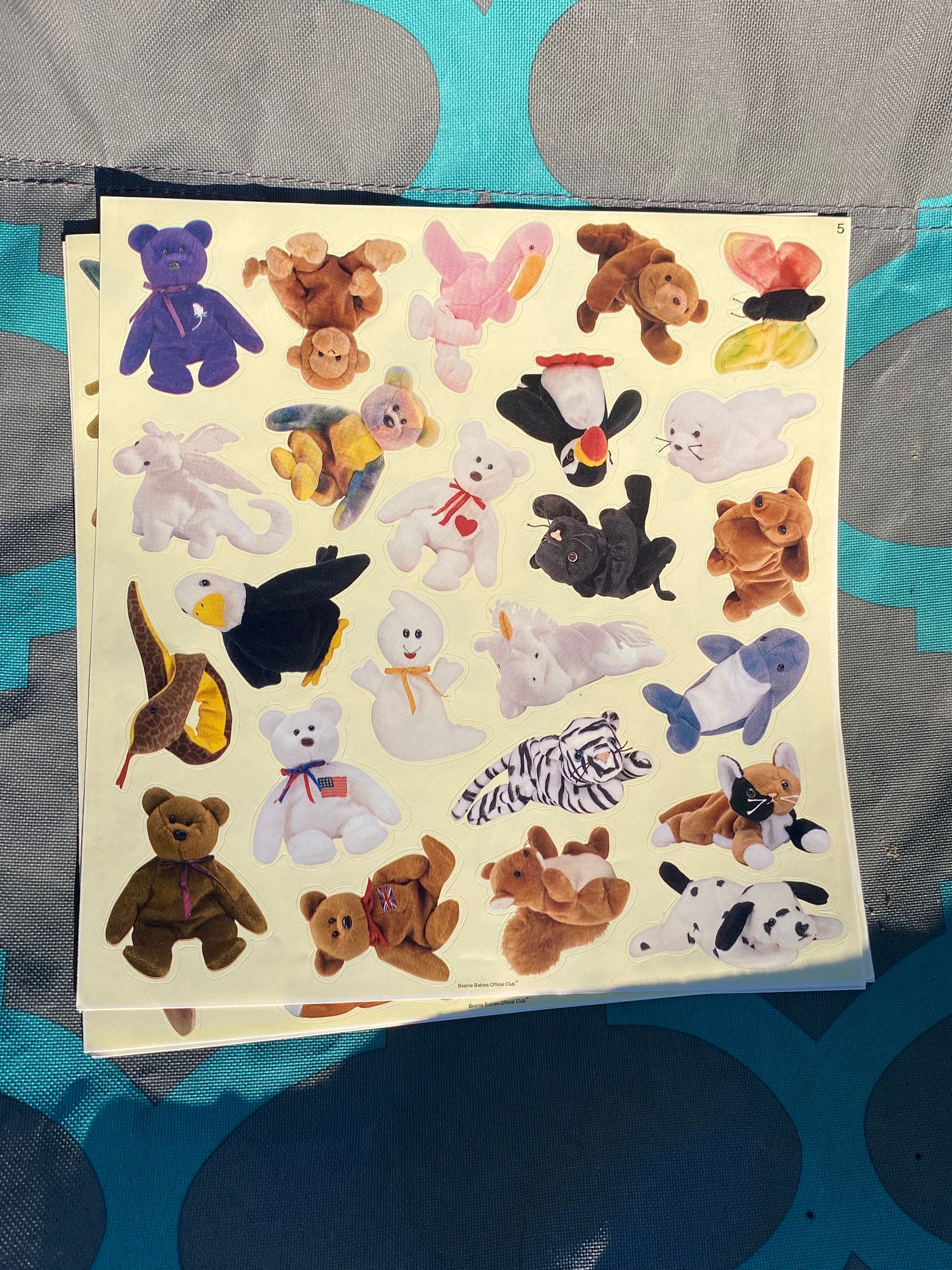 Vintage Beanie Babies Official Club Stickers - Full Set (5 Sheets - 125 ...