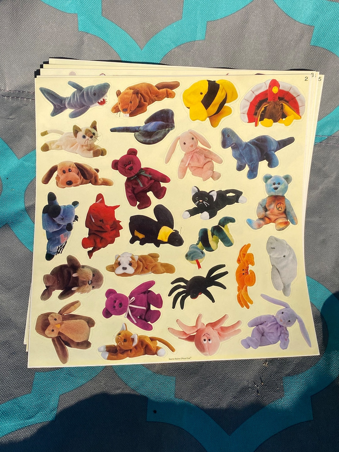 Vintage Beanie Babies Official Club Stickers - Full Set (5 Sheets - 125 ...