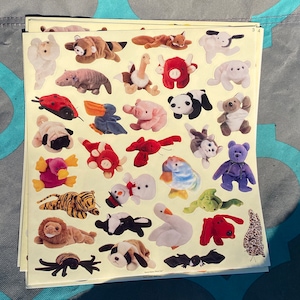 Vintage Beanie Babies Official Club Stickers - Full Set (5 Sheets - 125 ...