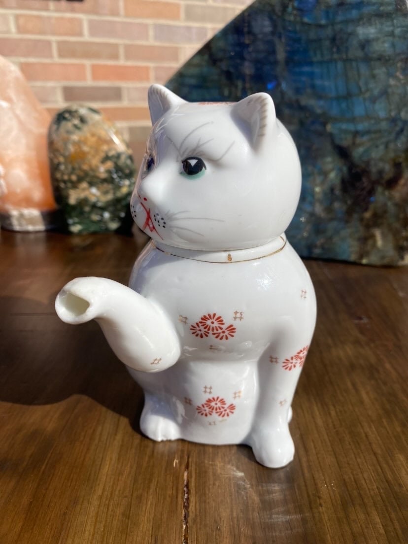 Antique White Porcelain Cat Teapot - Etsy