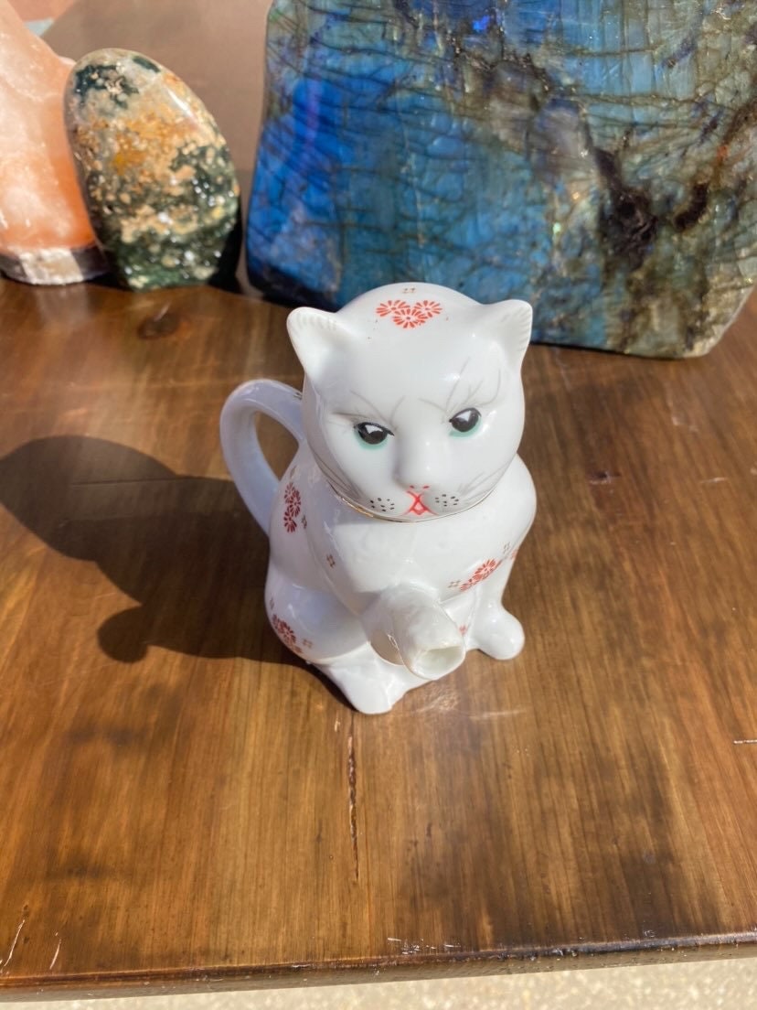 Antique White Porcelain Cat Teapot - Etsy