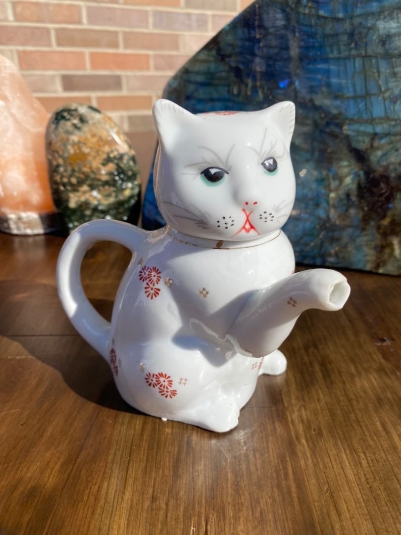 Antique White Porcelain Cat Teapot - Etsy