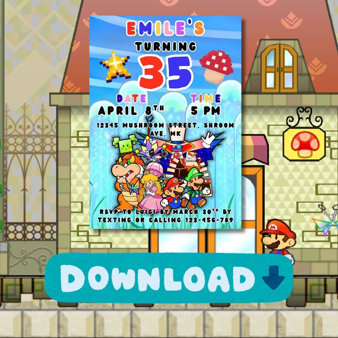 Editable Super Paper Mario Video Game Birthday Invitation, Customizable ...