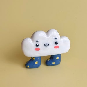 Whimsical Smiling Cloud Character in Starry Boots Polymer Clay Cute ...