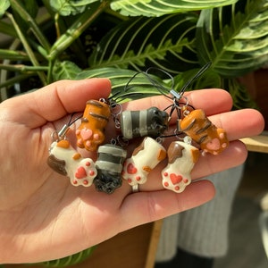 Mini Cat Paw Polymer Clay Phone Strap Charm Keychain, Kawaii Phone ...