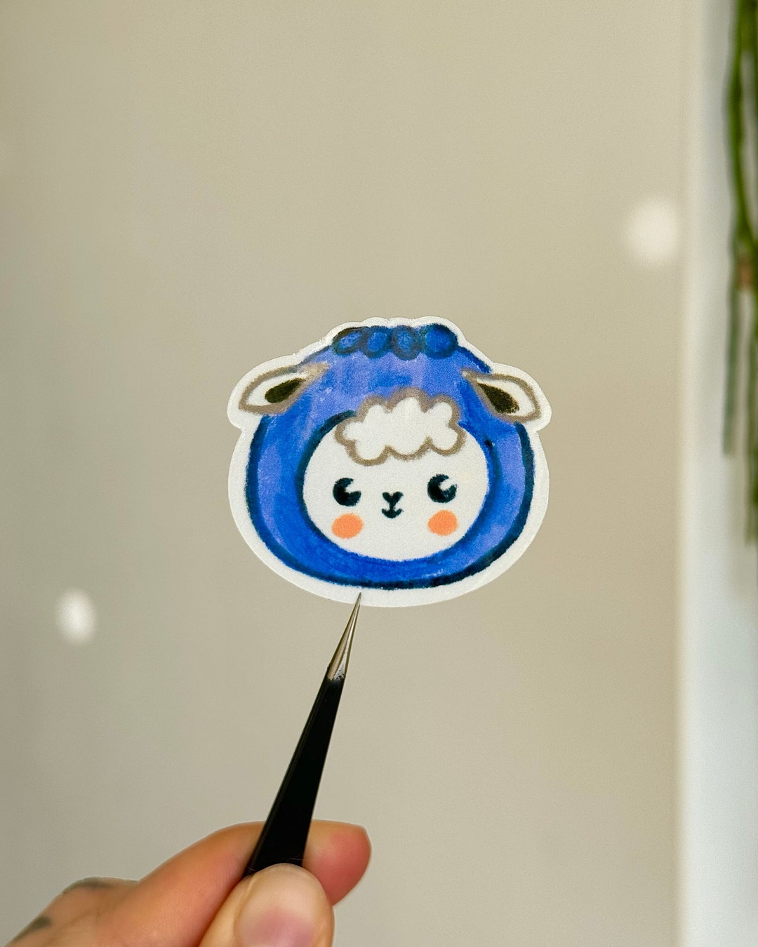 Crayon Illustration Cute Sheep in Blueberry Hat Vinyl Waterproof ...