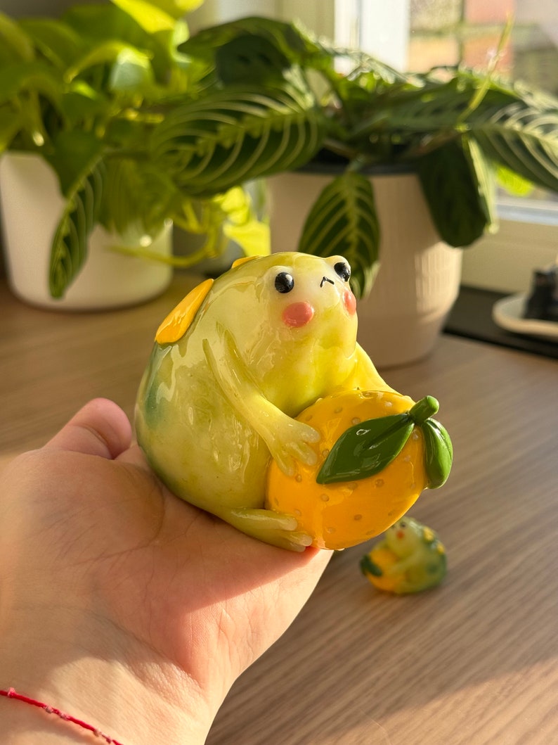 Frog With Lemon Figurine Polymer Clay Cottagecore Decor 3 Sizes, Desk ...