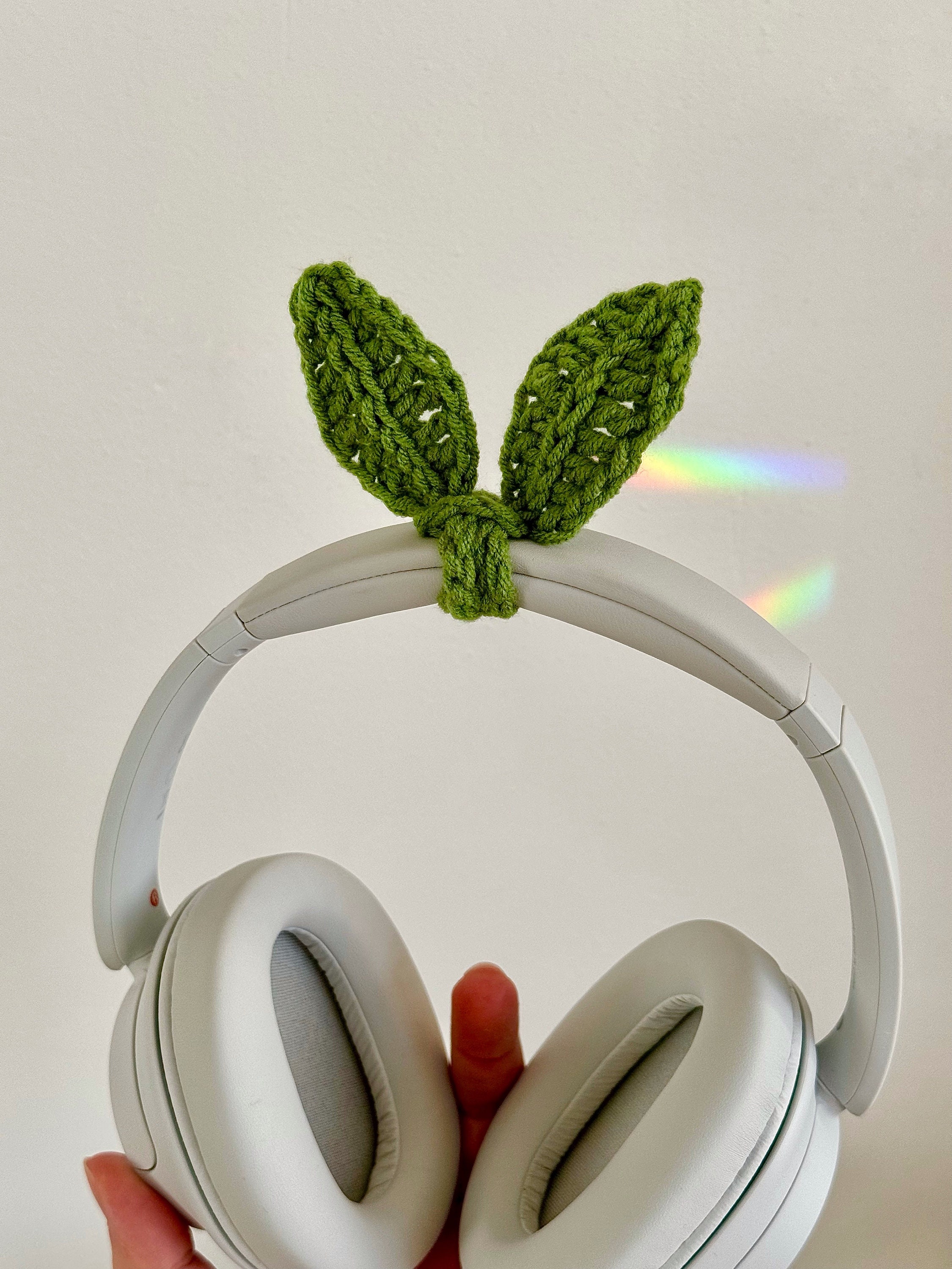 Crochet Leaf Sprout Headphones Decoration, Handmade Sapling Bookmark ...