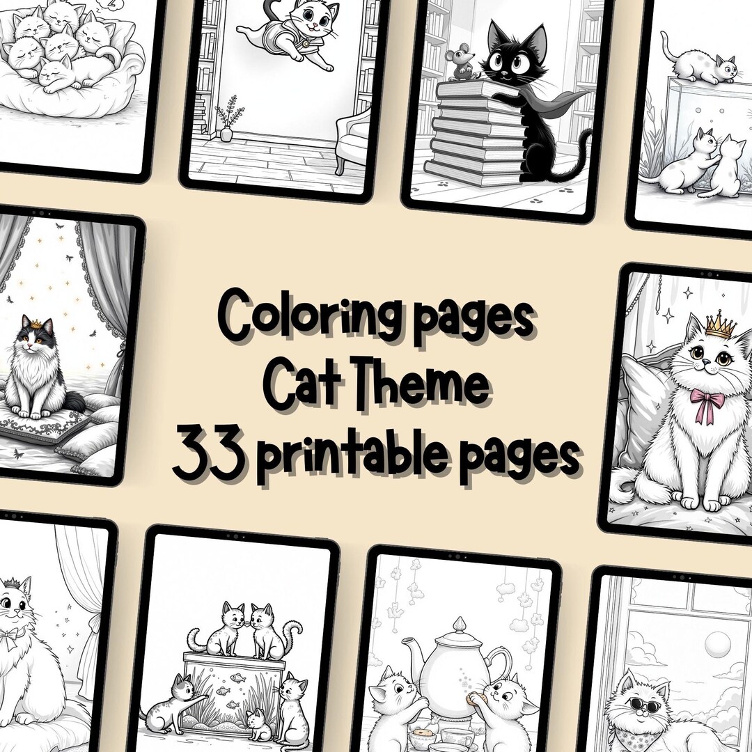 33-page Cute Cat Coloring Book for Kids | Fun Printable Kitten Coloring ...