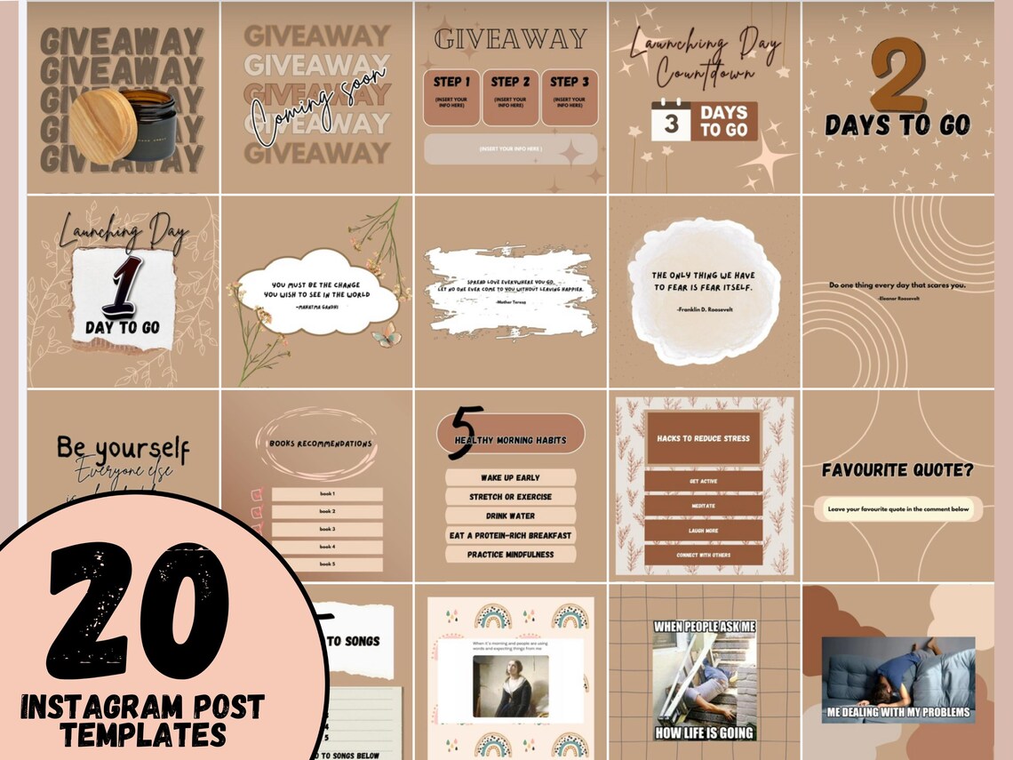 20 Instagram Post Template for Business Owner Boho Edition | Brown ...