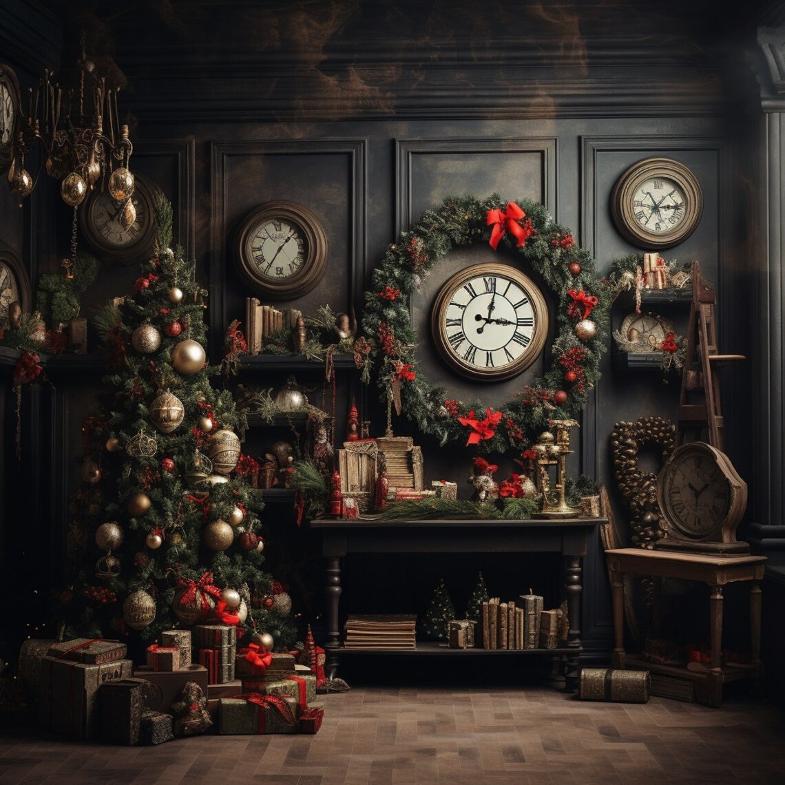 Cozy Christmas Living Room Backdrop, Christmas Digital Art, Xmas ...