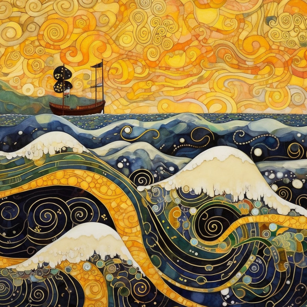 Gustav Klimt Style Ship at Sea Print Art Nouveau Ocean Painting ...