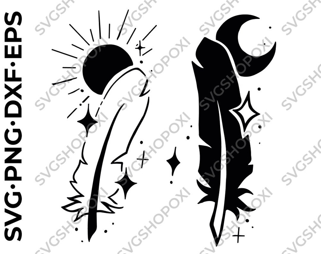 Moon and Sun Feathers / Svg, Png, Eps, Dxf / Cricut , Silhouette File ...