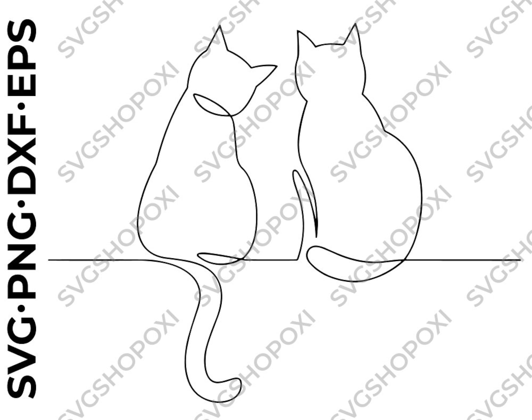 Couple Cats Outline / Svg, Png, Eps, Dxf / Vector, Cricut , Silhouette ...