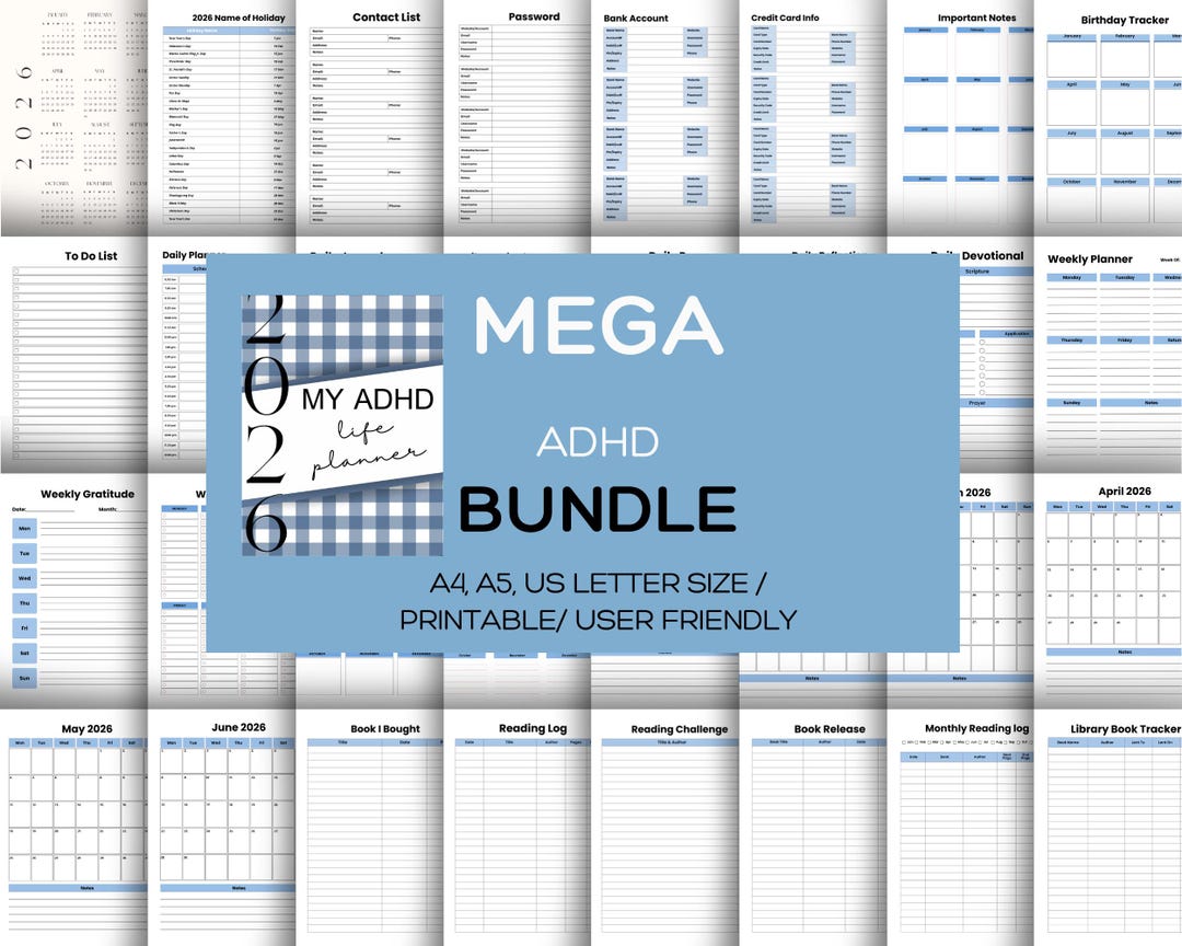 ADHD Life Planner Mega Bundle, Productivity Printable (digital Download ...