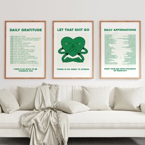 Set of 3 Green Retro Poster, Daily Gratitude Poster, Retro Quote Print ...