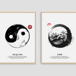 Zen Wall Art Set of 3, Enso Zen Poster, Unalome Print, Yin Yang Wall Art, Zen Abstract Wall Art ...
