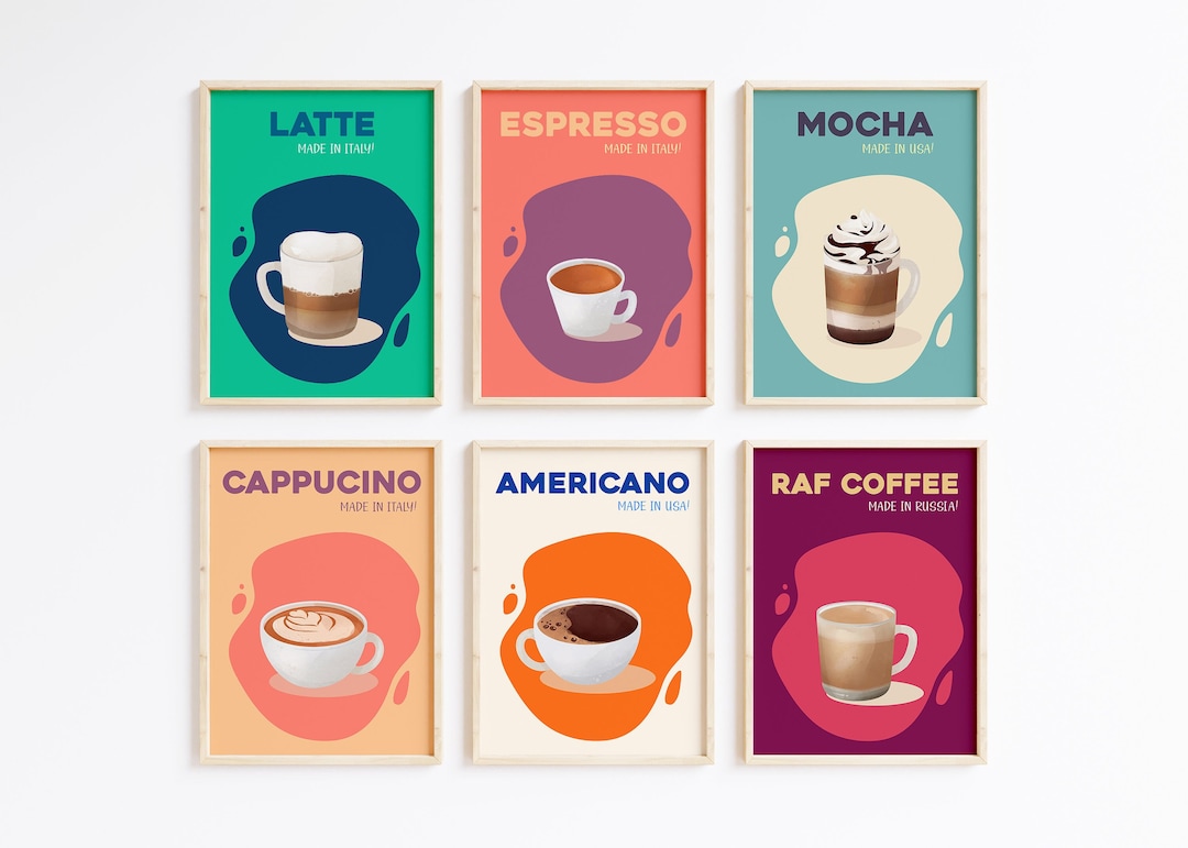 Coffee Poster Set of 6, Espresso Print, Americano, Cafe Decor ...