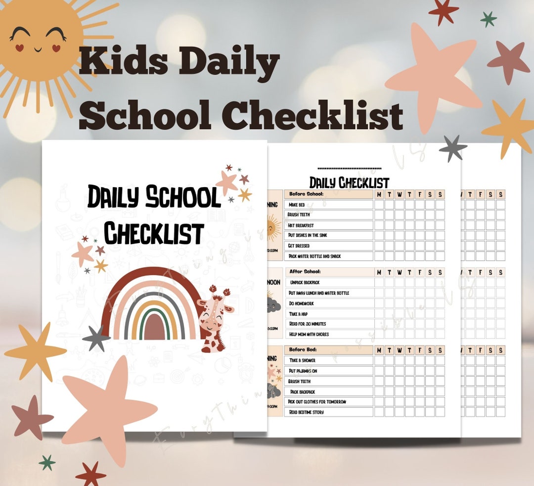 Editable School Day Checklist Printable Kids to Do Chart - Etsy