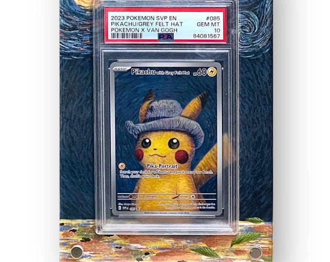 Pikachu With Grey Felt Hat Van Gogh Custom Pokémon Card Display Frame ...