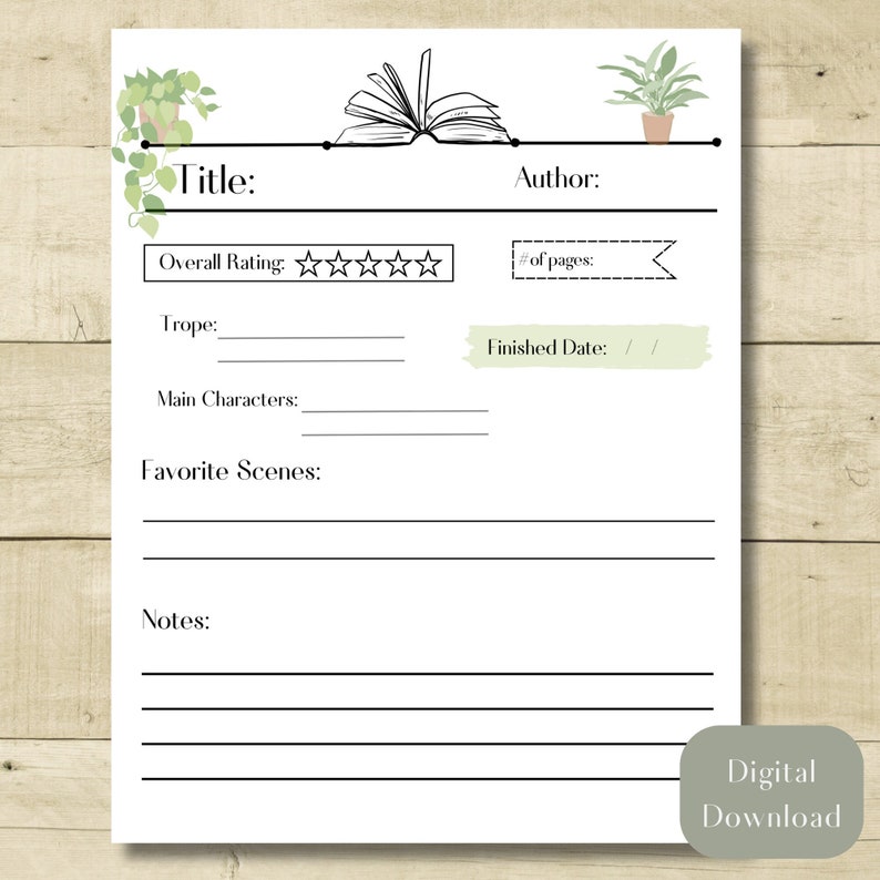 Printable Book Log, Book Detail Tracker, Instant Downloadable Reading ...