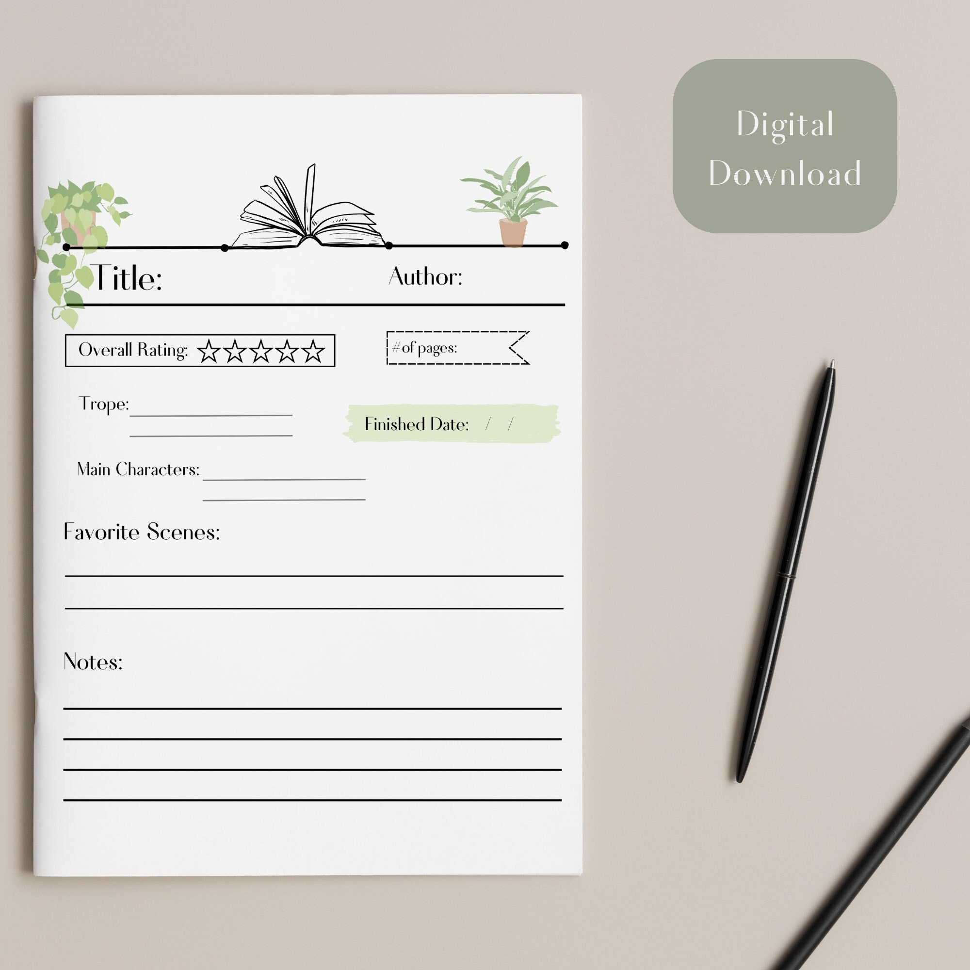 Printable Book Log, Book Detail Tracker, Instant Downloadable Reading ...