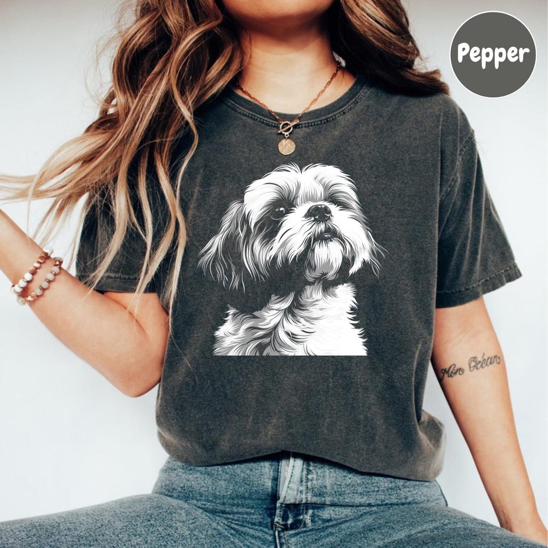 Cute Shih Tzu Silhouette Comfort Colors T Shirt, Cool Shih Tzu Shirt ...