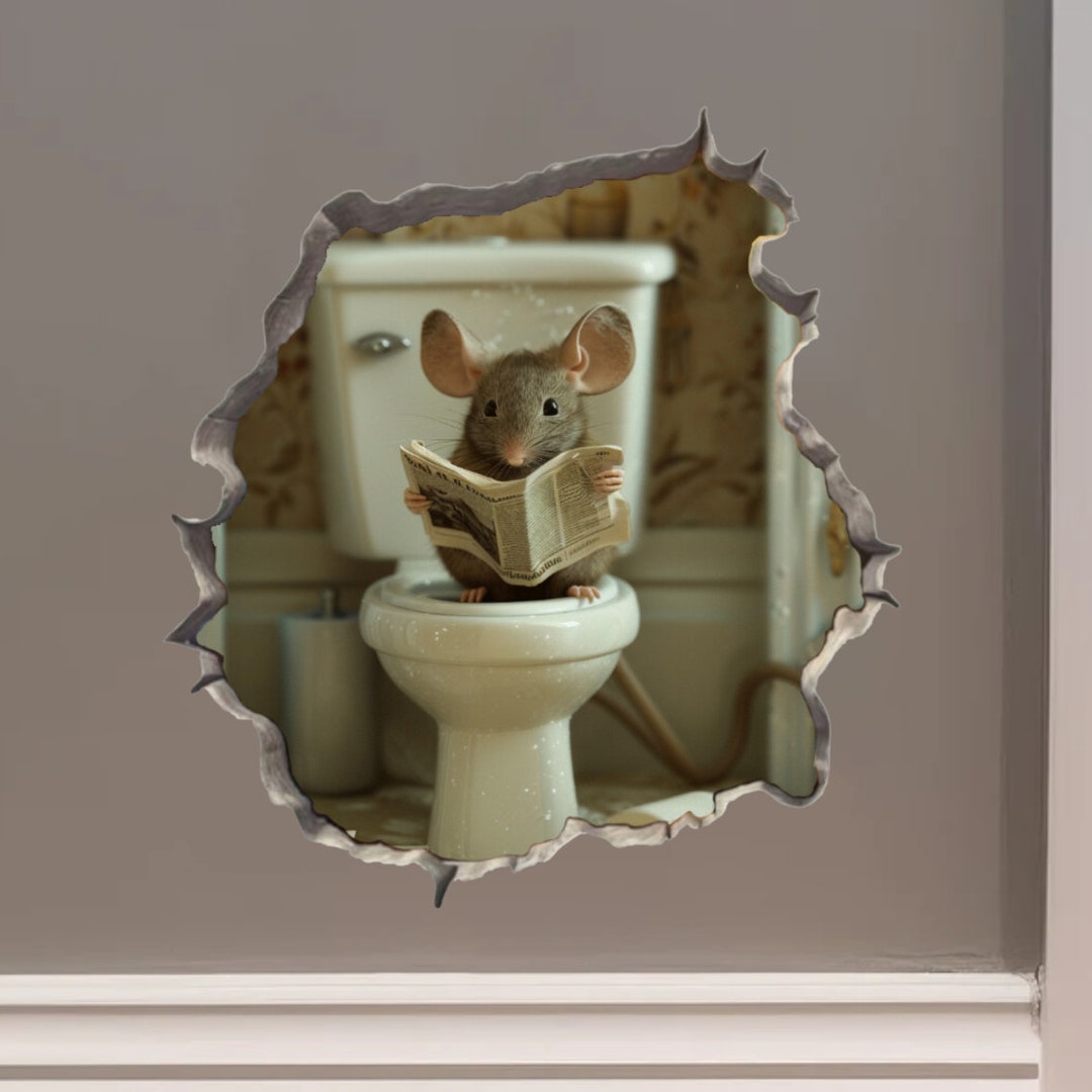 Mouse Sitting on Toilet in Mouse Hole Decal Mouse Hole Sticker Mouse ...