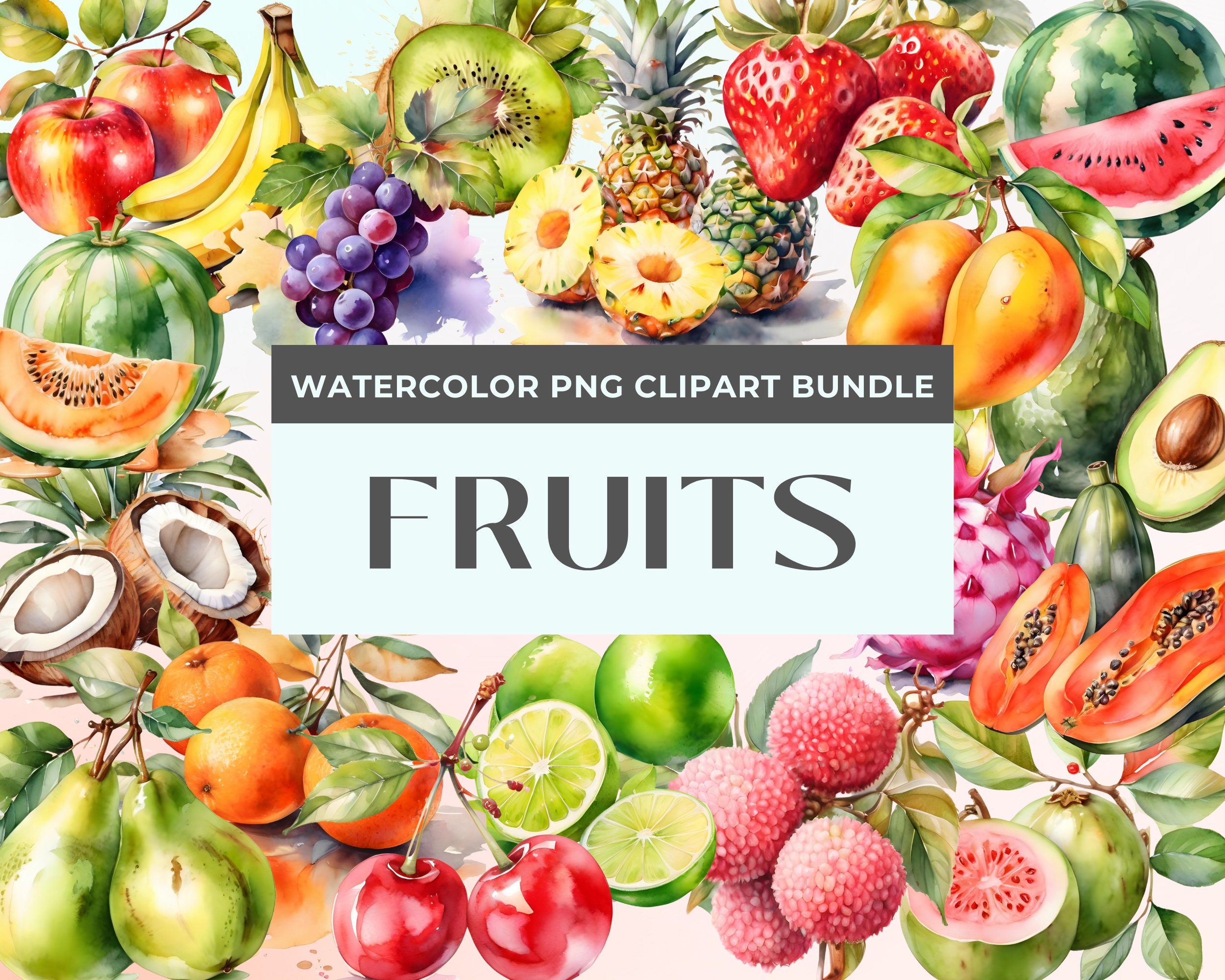 Watercolor Fruits Clipart Bundles, Natural Foods Illustrations ...