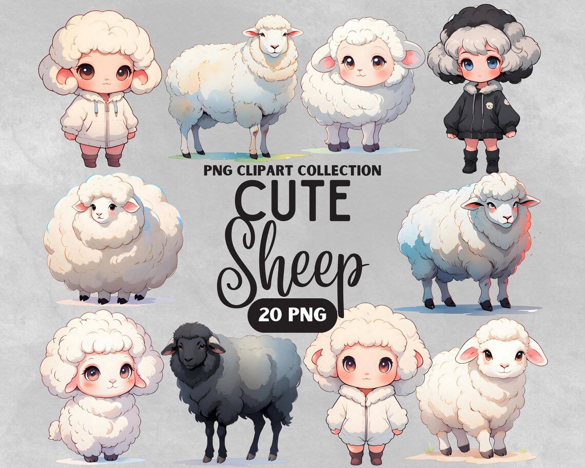Cute Sheep Clipart Collection, Chibi Anime Sheep PNG, Cartoon Style ...