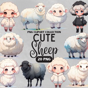 Cute Sheep Clipart Collection, Chibi Anime Sheep PNG, Cartoon Style ...