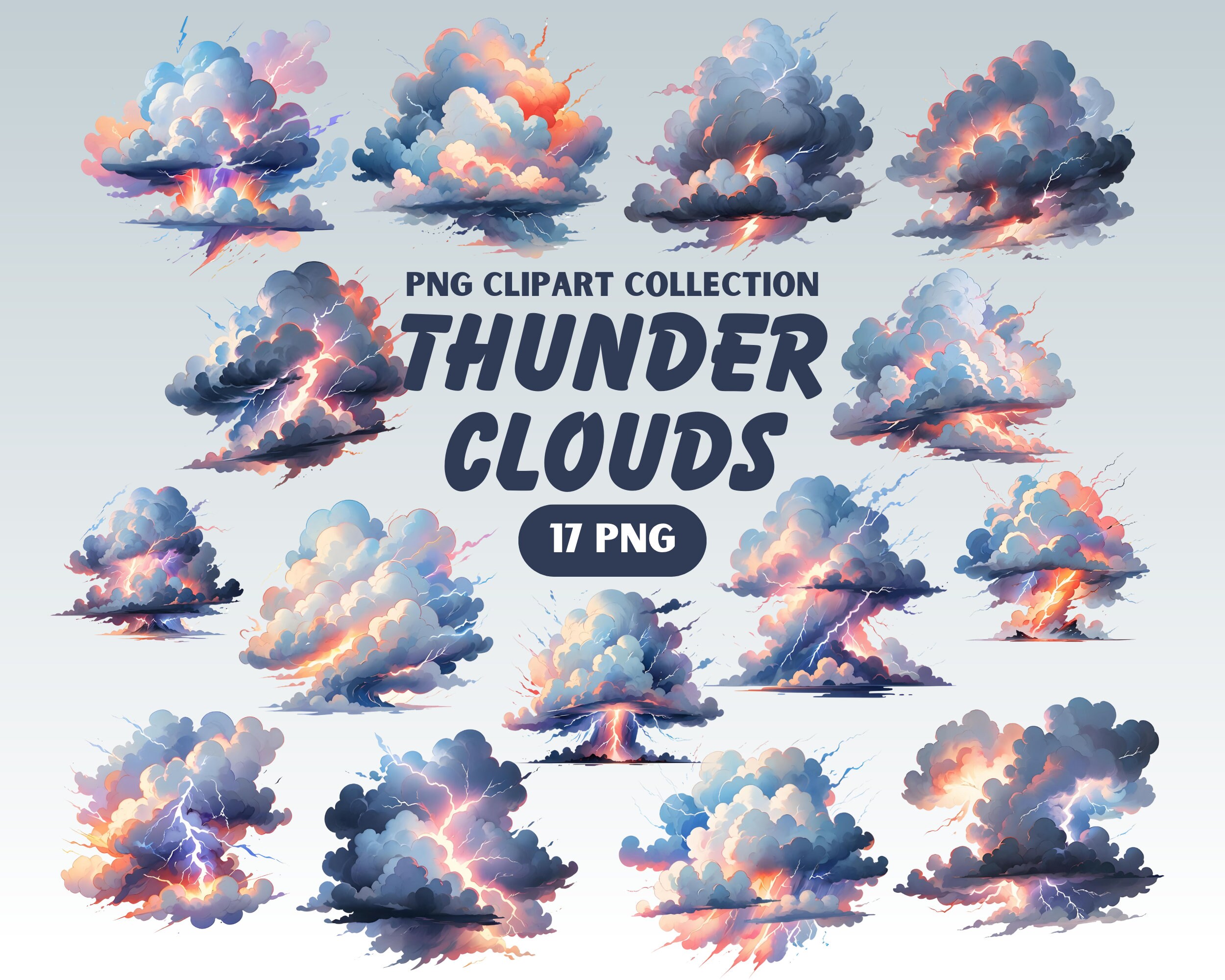 Thunder Clouds Clipart, Stormy Lightning Cloud Collection, Cloud ...