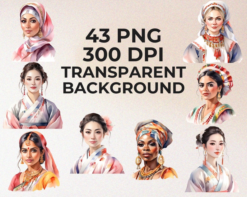 Watercolor Women Portrait Clipart Collection, Girls Pretty Faces, Woman ...