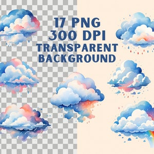 Rain Cloud Clipart, Watercolor Rainy Clouds Bundle, Raindrops ...