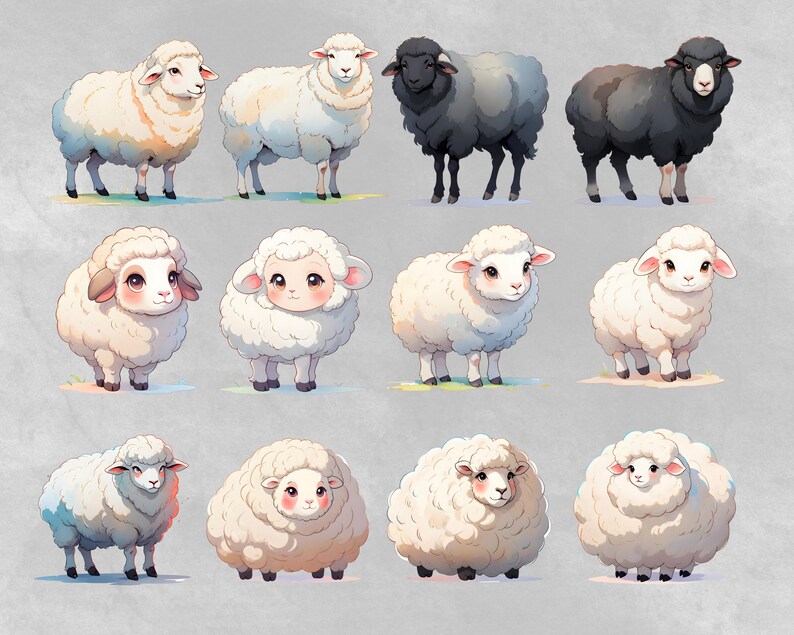 Cute Sheep Clipart Collection, Chibi Anime Sheep PNG, Cartoon Style ...